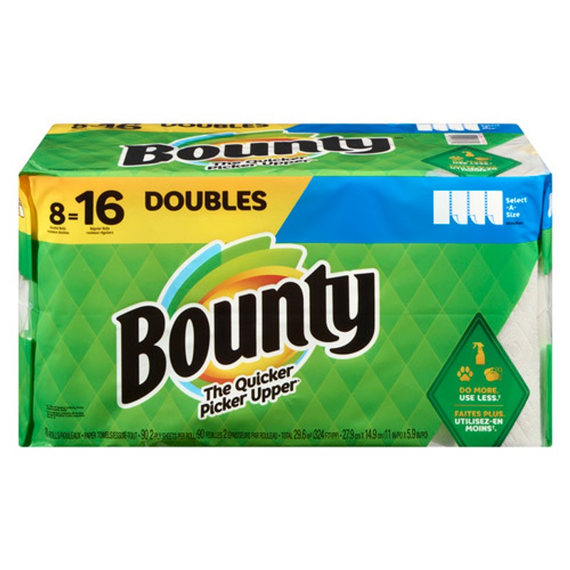 Bounty Paper Towel Select A Size 2-Ply 8 Double Rolls x 90 Sheets ...