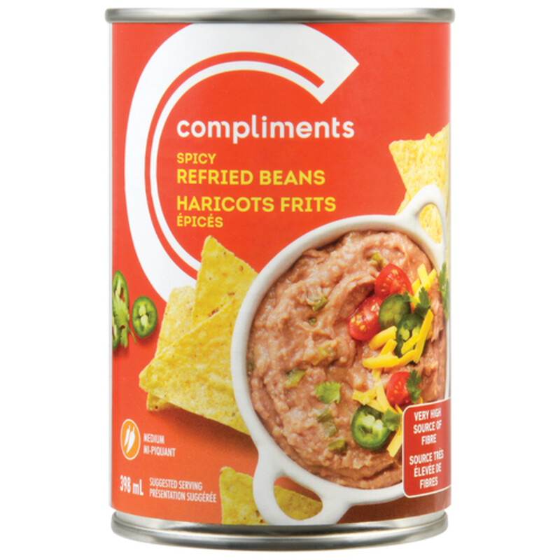Compliments Refried Beans Spicy 398 ml - Voilà Online Groceries & Offers