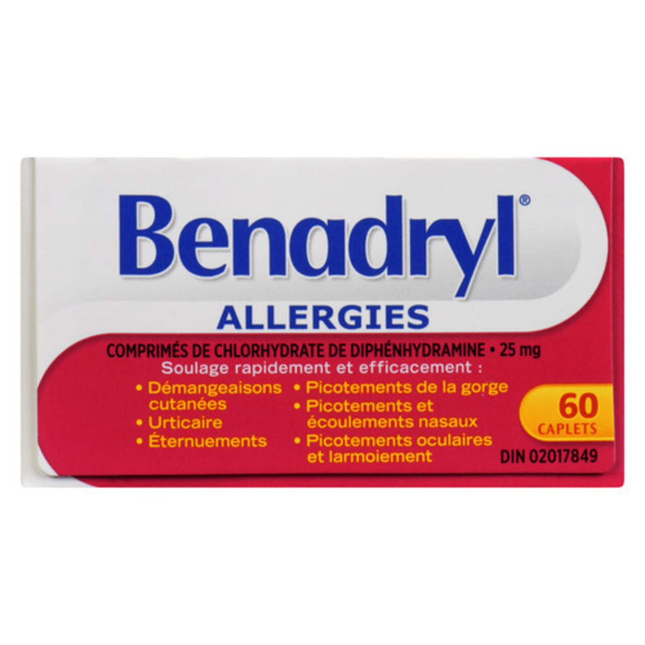 Benadryl Allergy Diphenhydramine Hydrochloride 25 mg Caplets 60 EA ...