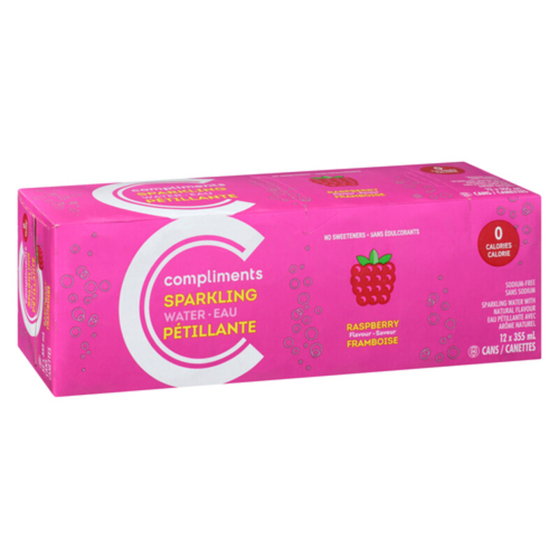 Compliments Sparkling Water Raspberry 12 x 355 ml (cans) - Voilà Online ...