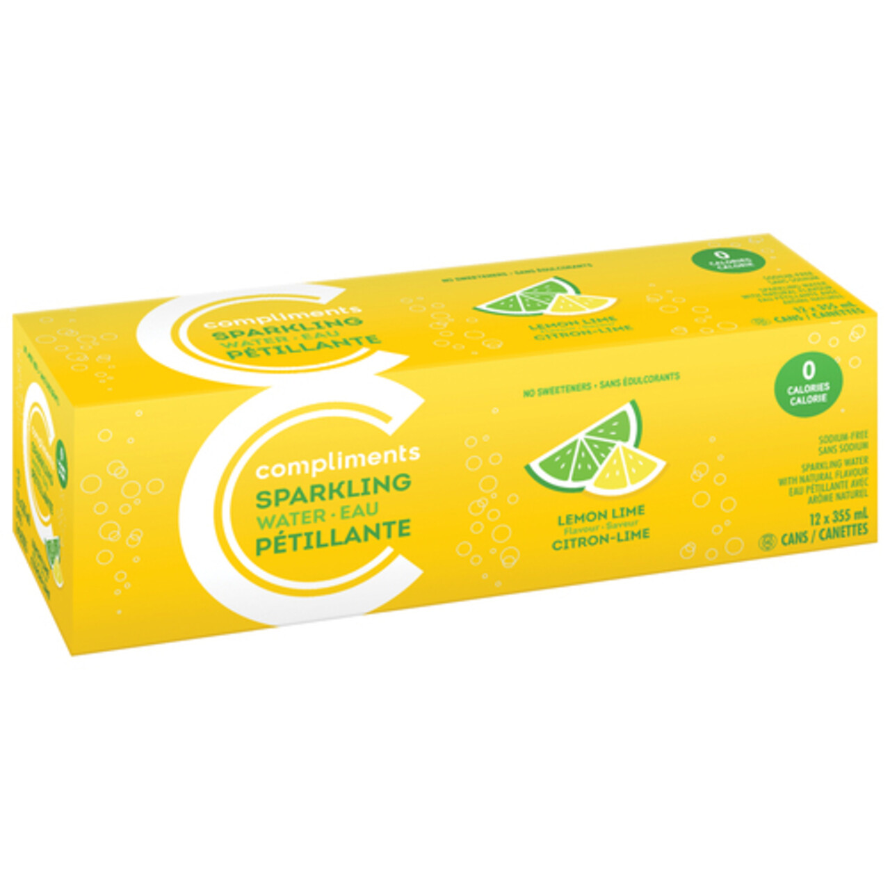 Compliments Sparkling Water Lemon Lime 12 x 355 ml (cans) - Voilà Online Groceries & Offers