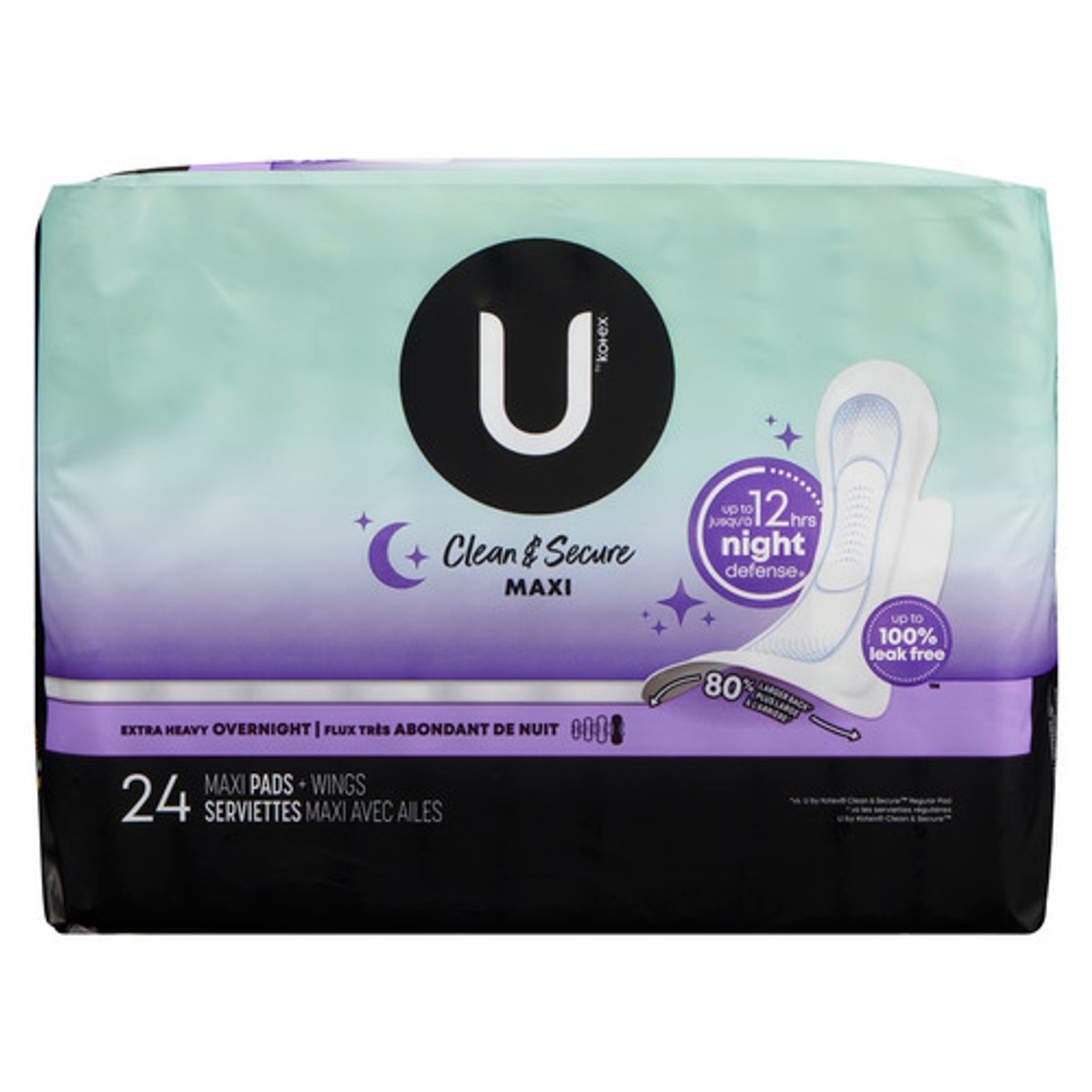 U by Kotex Clean & Secure Overnight Maxi Pads Wings Extra Heavy 24 ...