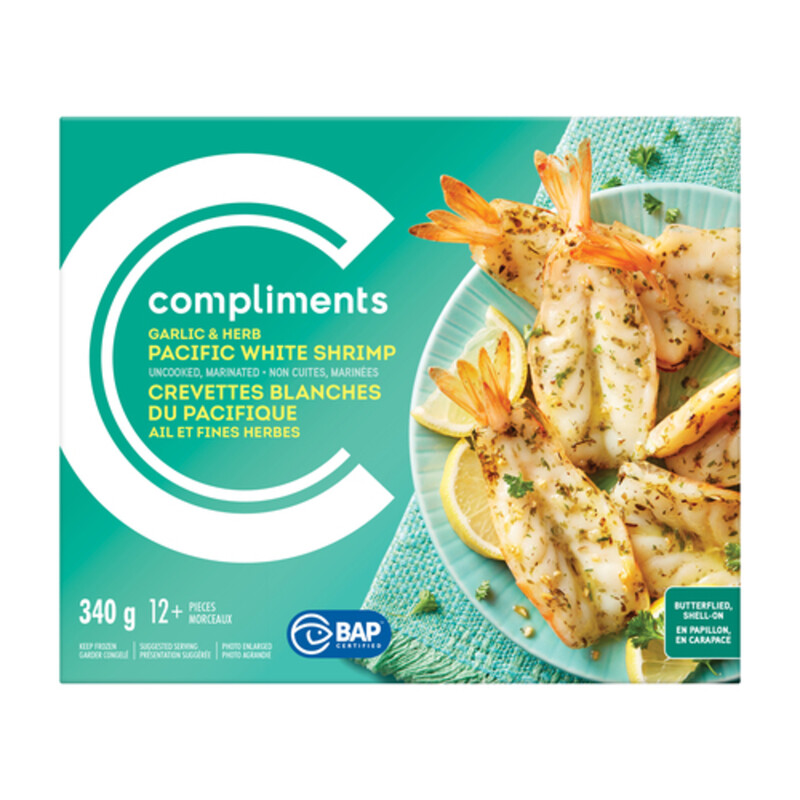 Compliments Shrimp Pacific White Garlic & Herb 340 g (frozen) - Voilà ...