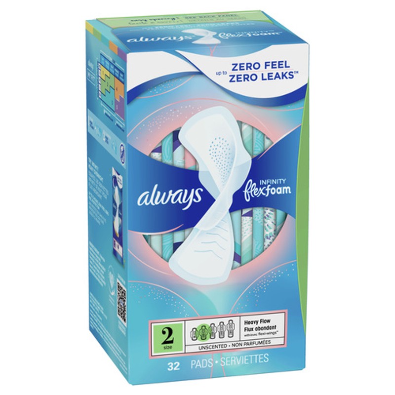 Always Infinity Flex Foam Pads Heavy Flow Size 2 With Wings Unscented ...