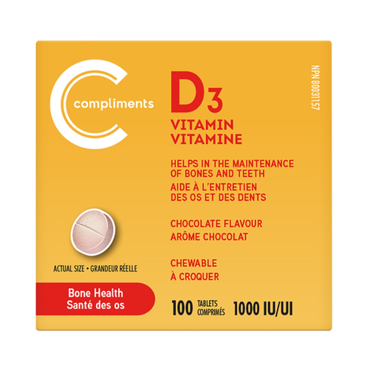 Compliments Vitamin D3 Chewable Chocolate 1000 IU 100 Tablets - Voilà ...