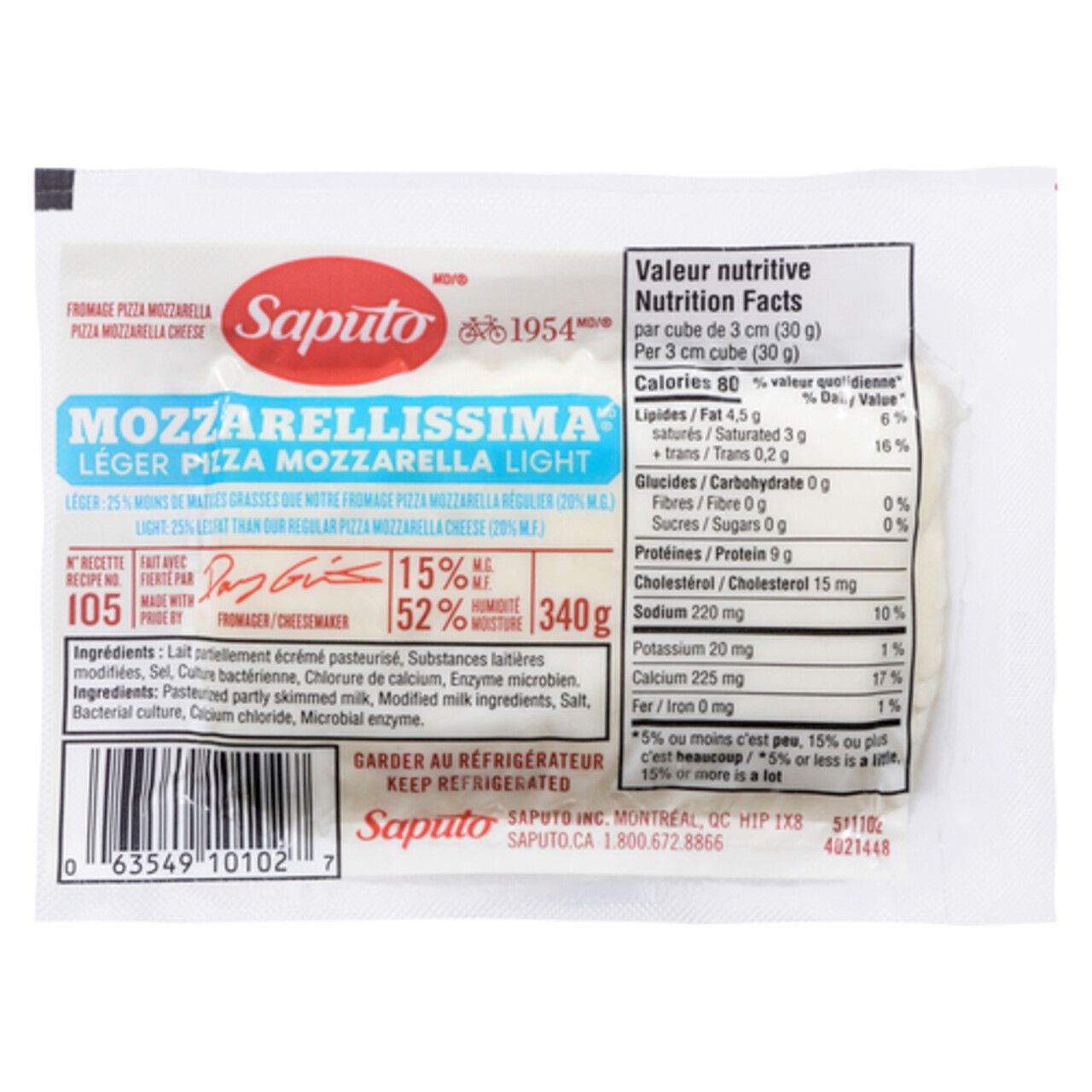 Saputo Light Cheese Ball Pizza Mozzarella 340 g - Voilà Online ...