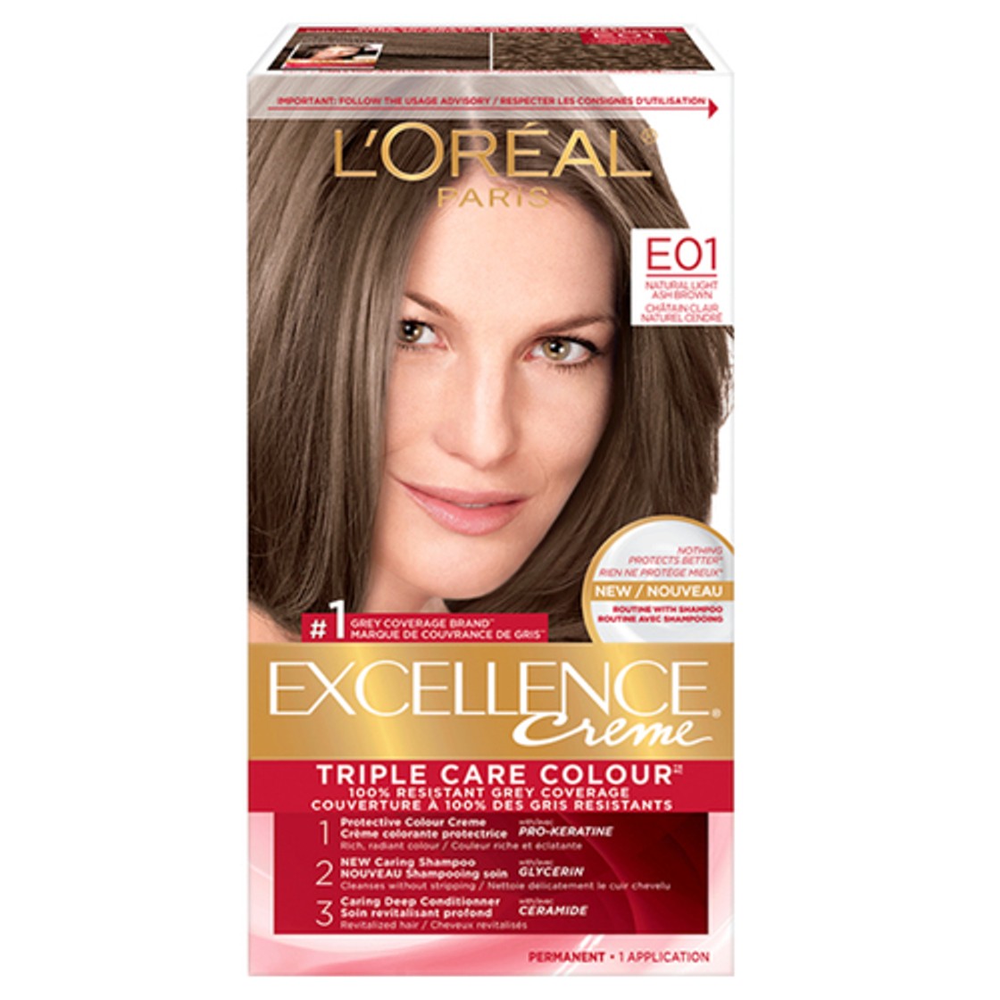 L'Oréal New Excellence Crème Hair Color E01 Natural Light Ash Brown ...