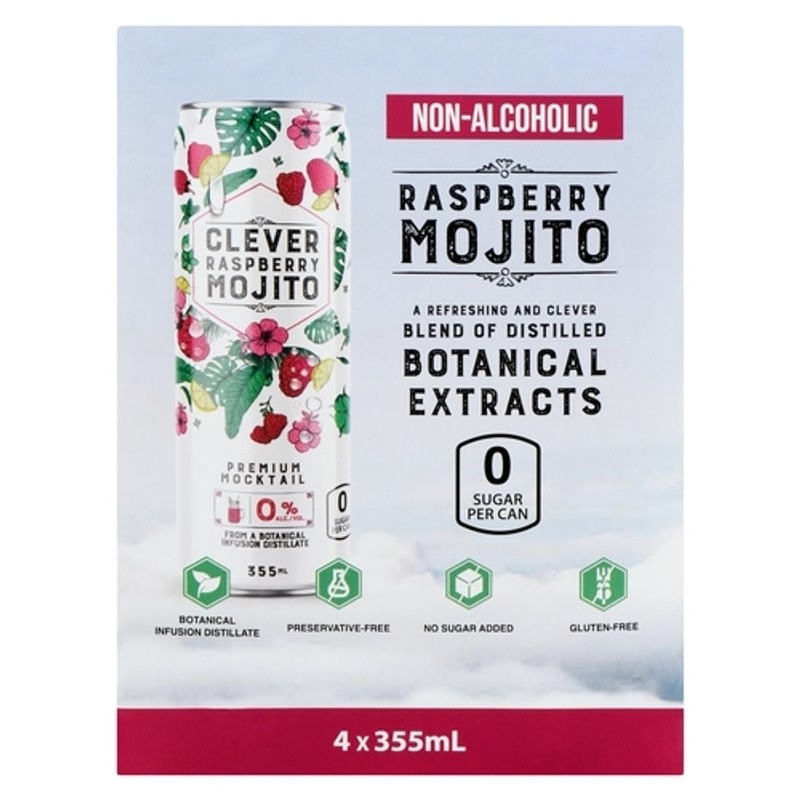 Clever Non Alcoholic Mocktail Mojito Raspberry 4 x 355 ml (cans ...