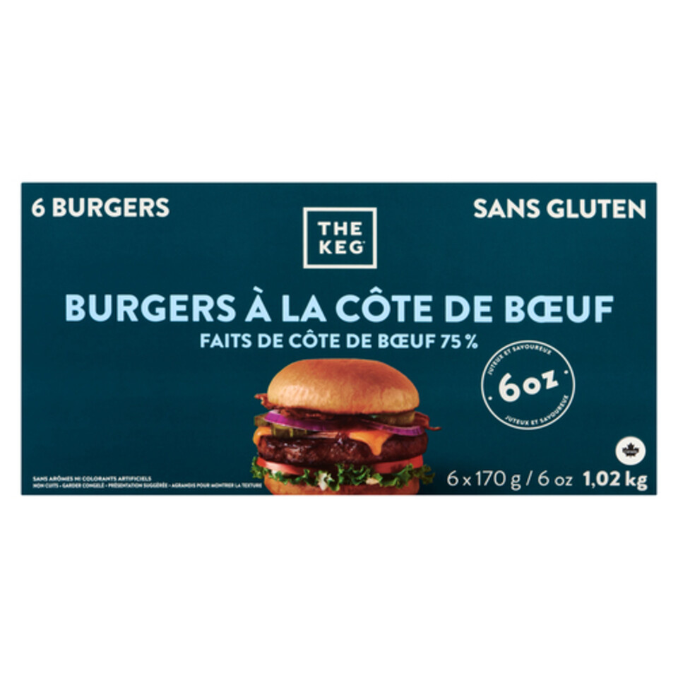The Keg Gluten-Free Frozen Prime Rib Beef Burgers 1.02 kg - Voilà ...