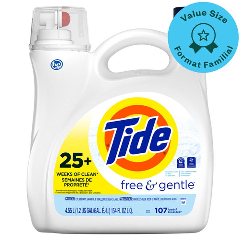 Tide Liquid Laundry Detergent HE Free & Gentle 107 Loads 4.55 L - Voilà ...