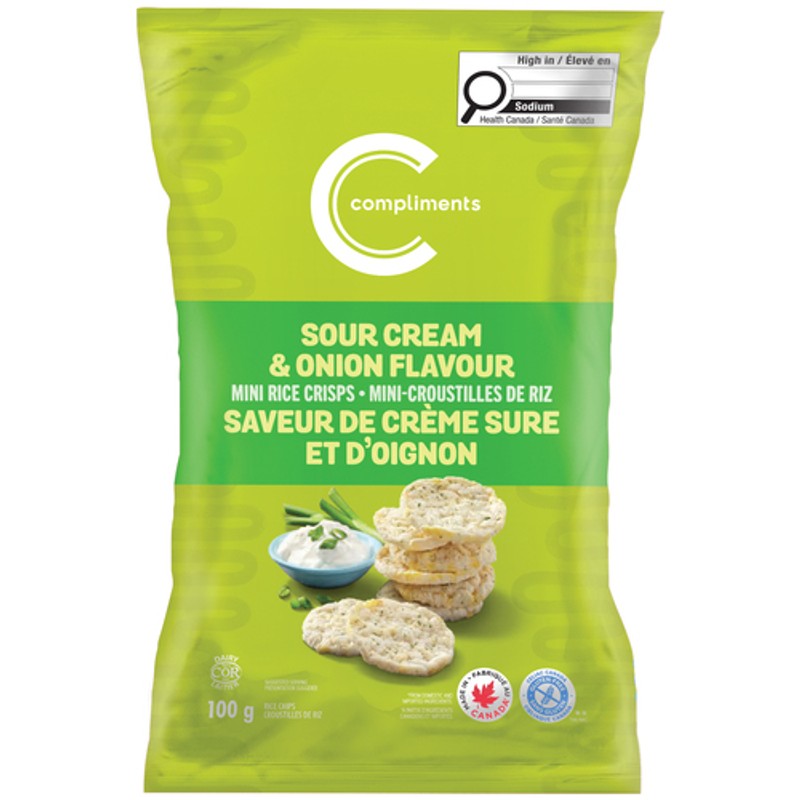 Compliments Mini Rice Crisps Sour Cream & Onion 100 g - Voilà Online ...