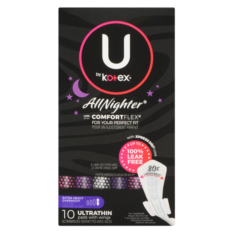 U By Kotex All Nighter Ultra Thin Pads Extra Heavy Overnight With Wings ...