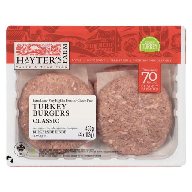 Hayter's Farm Turkey Burgers Classic 4 x 112 g - Voilà Online Groceries ...