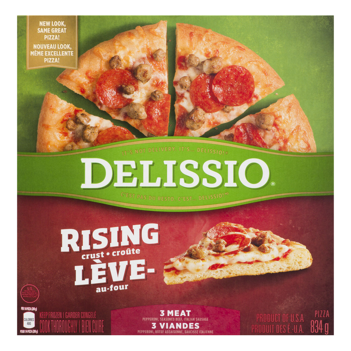 Delissio Rising Crust Frozen Pizza 3 Meat 12 Inch Frozen 834 g - Voilà ...
