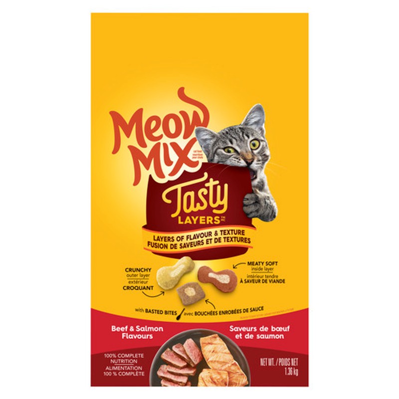 Meow Mix Dry Cat Food Tasty Layers Beef Salmon 1.36 kg (New Reduced ...