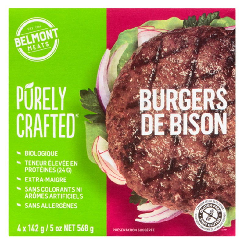 Pureley Crafted Frozen Burgers Bison 568 g - Voilà Online Groceries ...