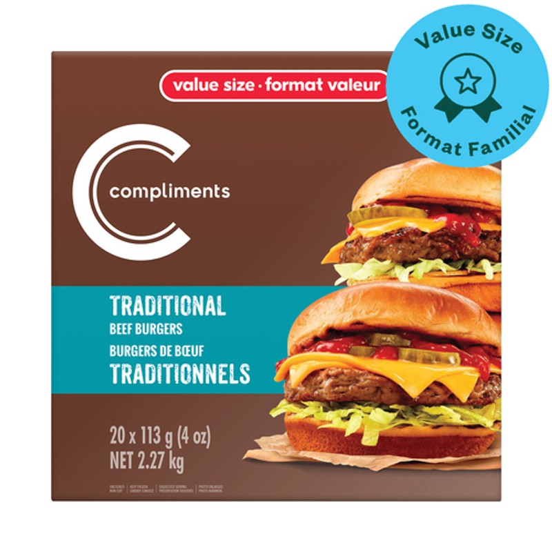 Compliments Frozen Beef Burger Traditional 20 Patties 2.27 kg - Voilà ...
