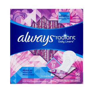 Always Radiant Panty Liners Regular Unscented 96 Count - Voilà Online ...
