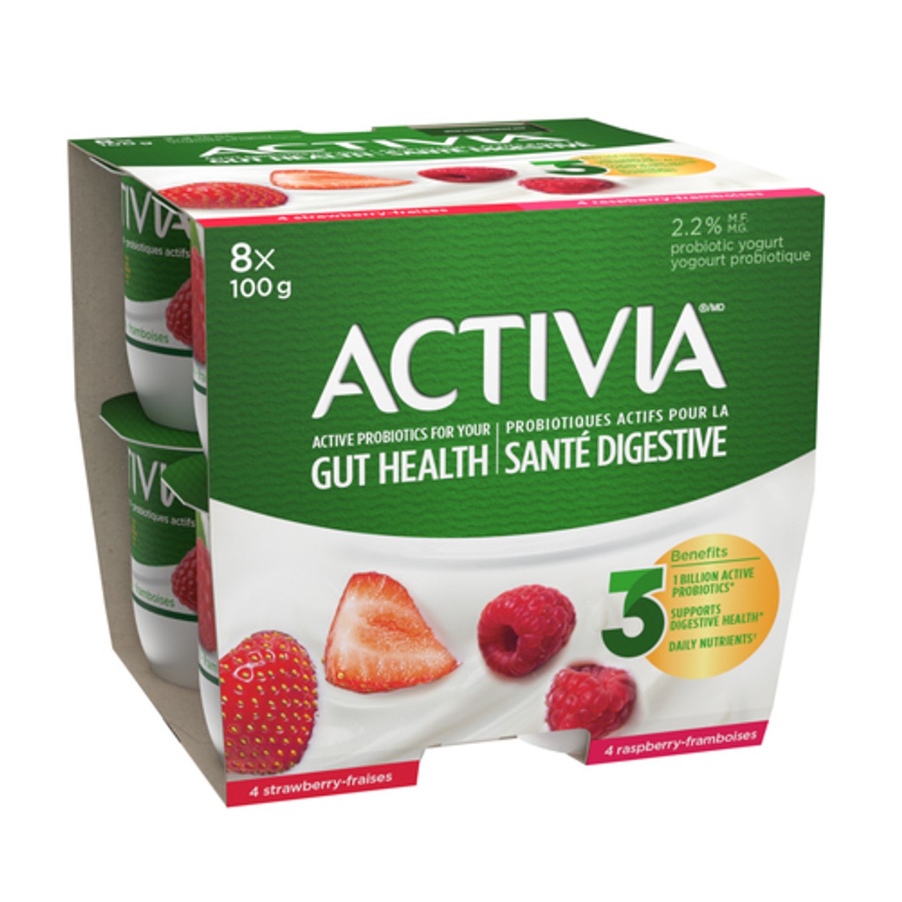 Activia 2.2% Yogurt With Probiotics Strawberry Raspberry 8 x 100 g ...