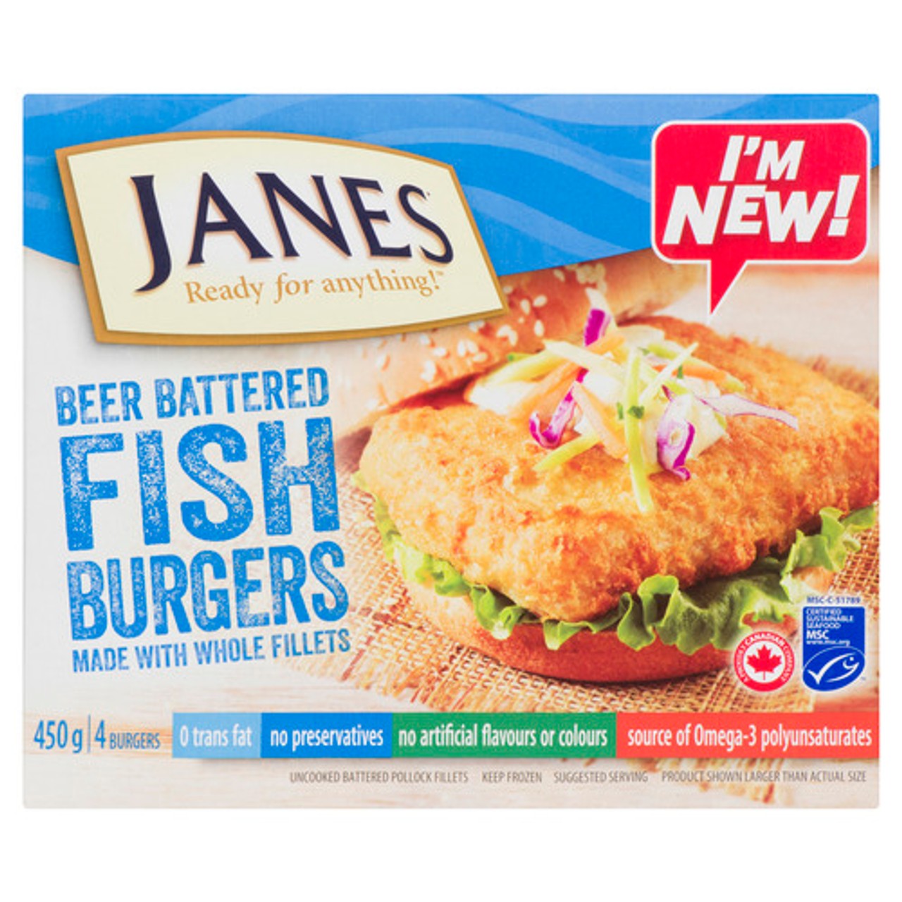 Janes Beer Battered Uncooked Fish Burgers 450 g (frozen) - Voilà Online ...