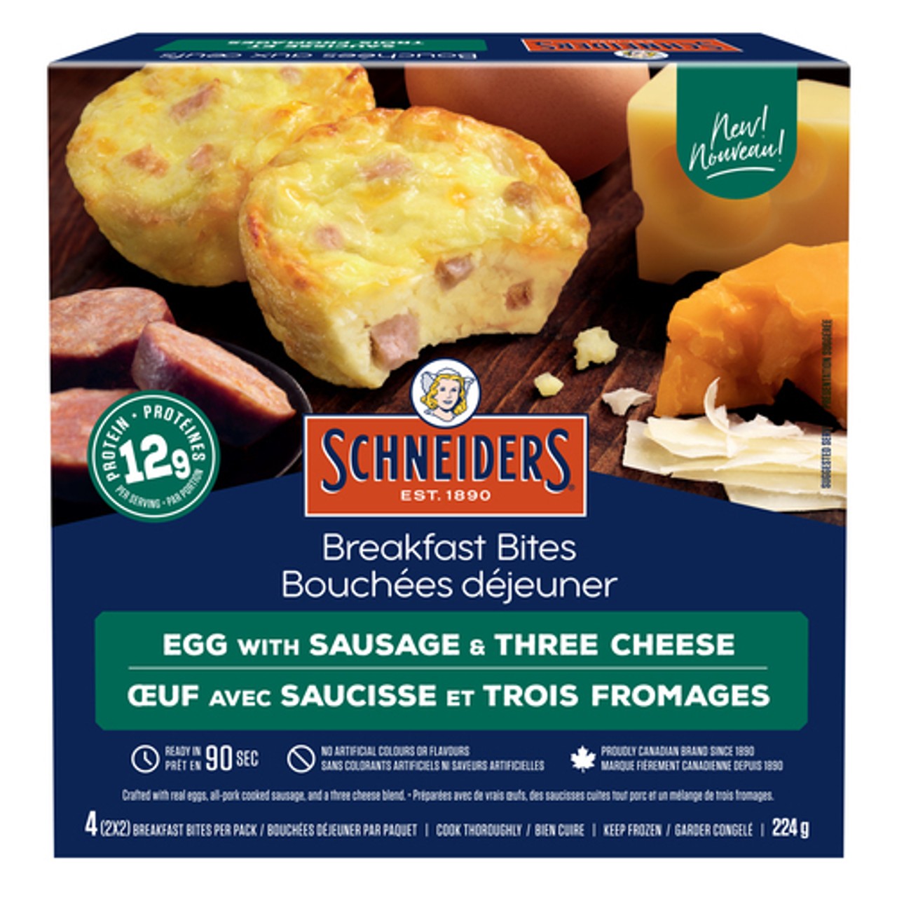 Schneiders Frozen Breakfast Bites Egg With Sausage And Three Cheese 224 ...