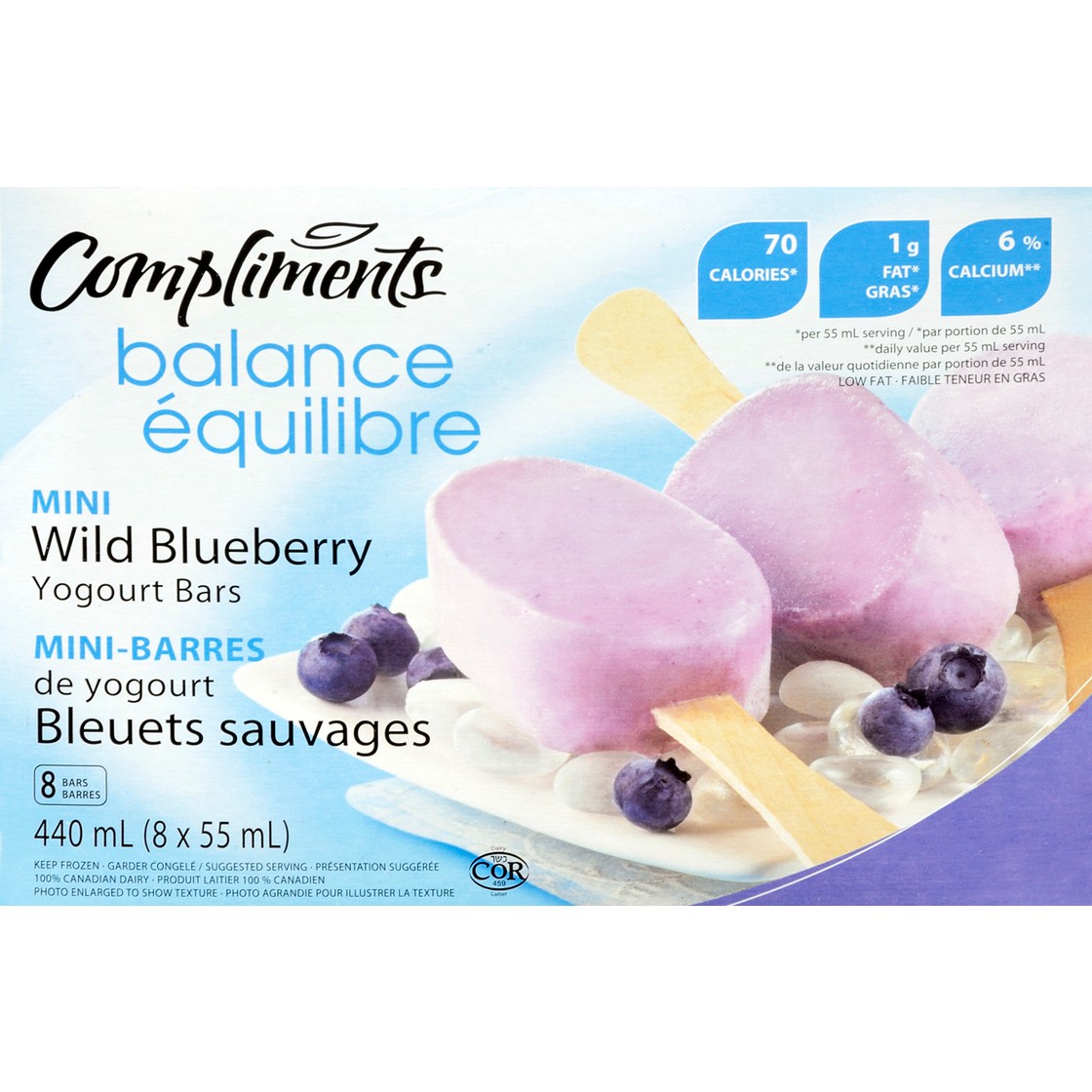 Compliments Balance Frozen Mini Yogurt Bars Wild Blueberry 8 X 55 ml ...