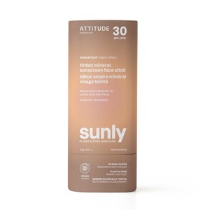 Attitude Sunly Tinted Mineral Sunscreen Face Stick SPF 30 Unscented 20 ...