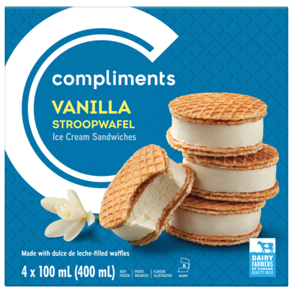 Compliments Stroopwafel Ice Cream Sandwich Vanilla 4 x 100 ml - Voilà ...