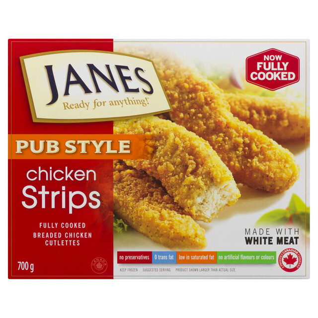 Janes Fully Cooked Frozen Chicken Breast Strips Pub Style 700 g - Voilà ...