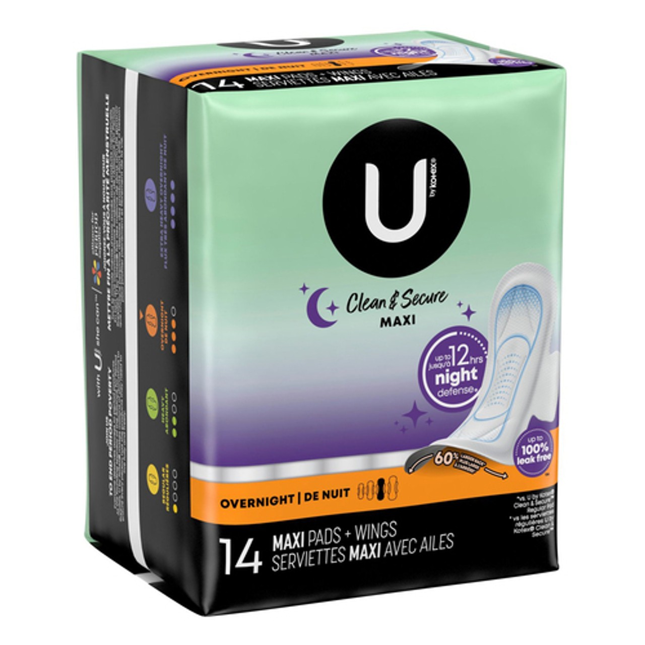 U by Kotex Clean & Secure Overnight Pads With Wings 14 Count - Voilà ...
