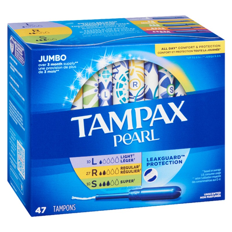 Tampax Pearl Tampons Leak Guard Protection Jumbo 47 Tampons - Voilà ...