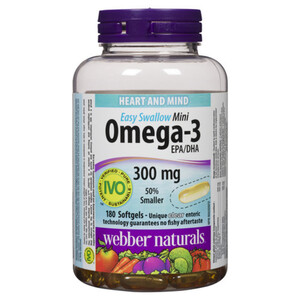 Webber Naturals 300 mg Mini Softgels Omega 3 180 Softgel Capsules ...