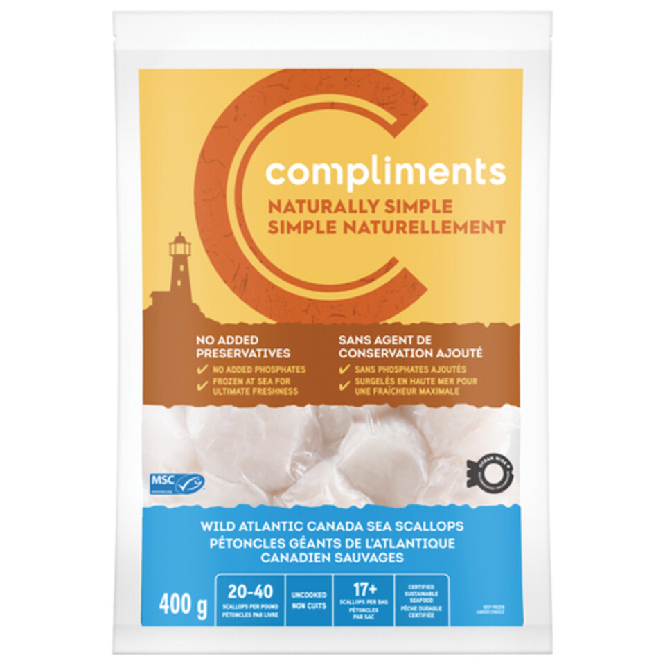 Compliments Naturally Simple Frozen Atlantic Canada Wild Sea Scallops ...