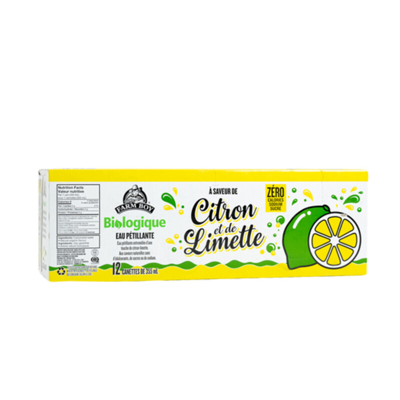 Farm Boy Organic Sparkling Water Lemon Lime 12 x 355 ml (cans) - Voilà ...