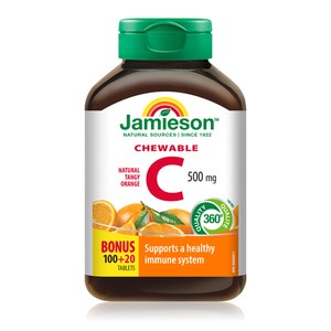 Jamieson Chewable 500 mg Vitamin C Supplements Tangy Orange 120 Count ...