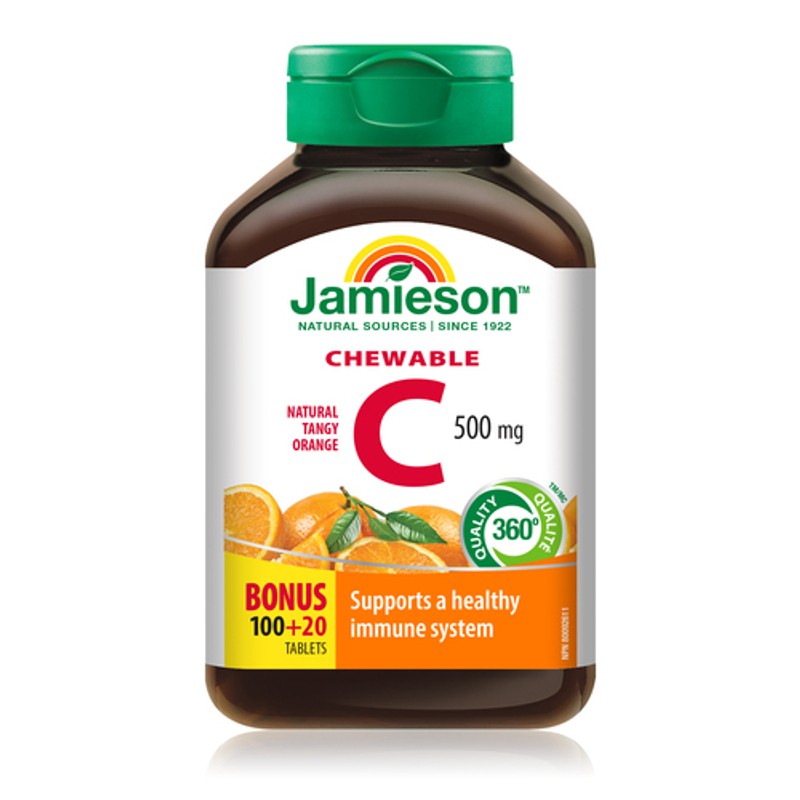 Jamieson Chewable 500 mg Vitamin C Supplements Tangy Orange 120 Count ...
