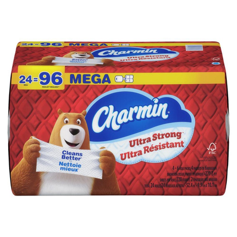 Charmin Toilet Paper Ultra Strong 2-Ply 24 Mega Rolls x 220 Sheets ...
