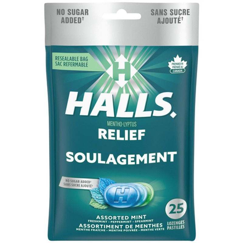 Halls Mentho-Lyptus No Sugar Added Cough Drops Assorted Mint 25 ...