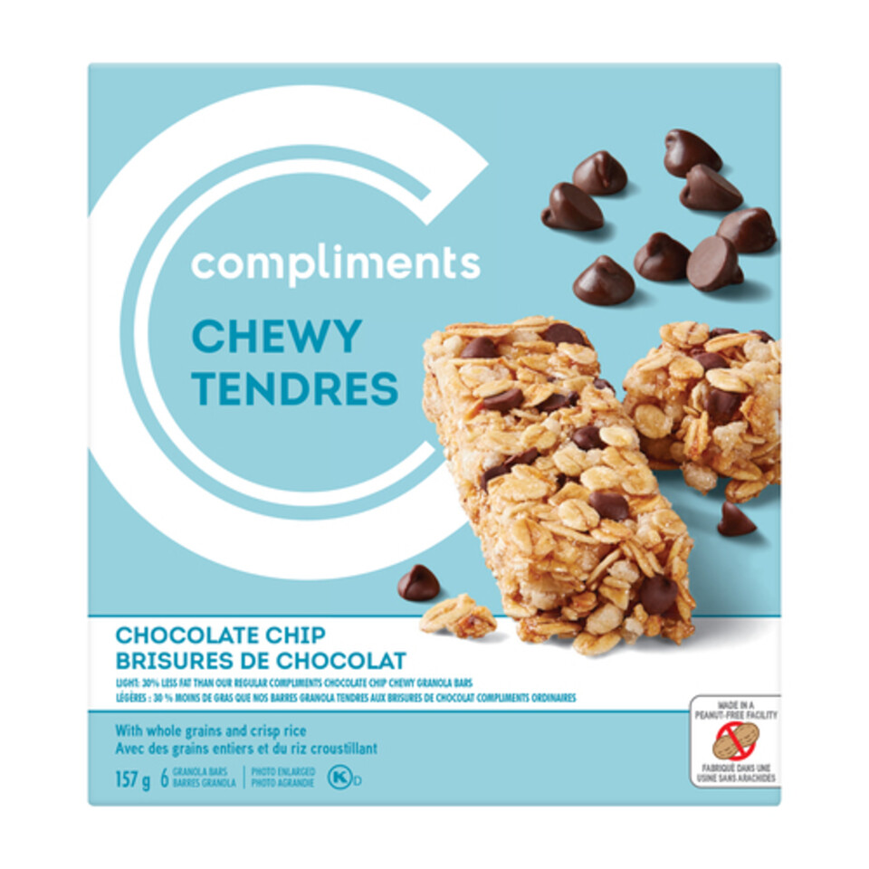 Compliments Peanut-Free Granola Bars Light Chewy Chocolate Chip 6 Pack ...