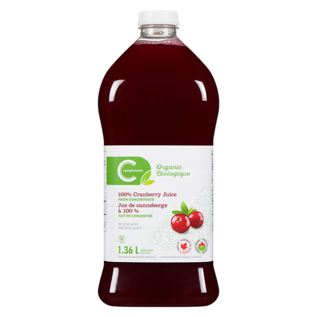 Compliments Organic Juice 100% Cranberry 1.36 L (bottle) - Voilà Online ...