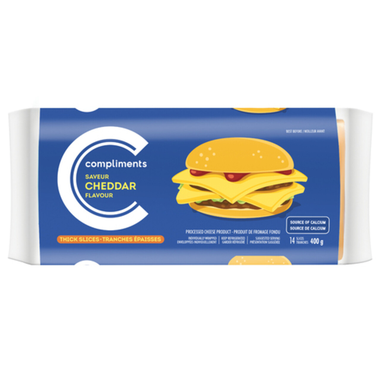 Compliments Thick Sliced Process Cheese Cheddar 14 Slices 400 g - Voilà ...