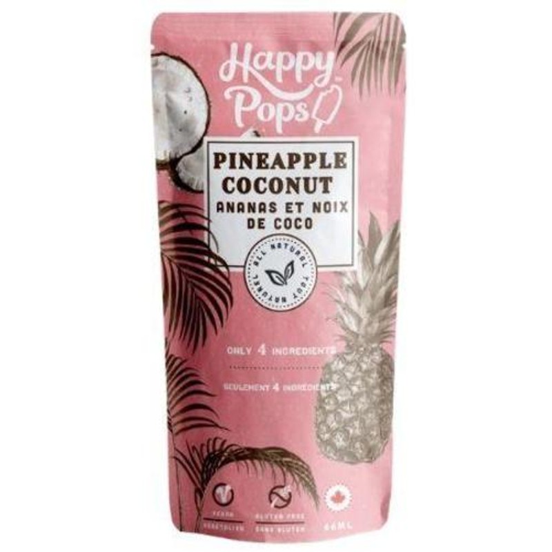 Happy Pops Vegan Frozen Ice Pop Pineapple Coconut Multipack 4 x 66 ml ...