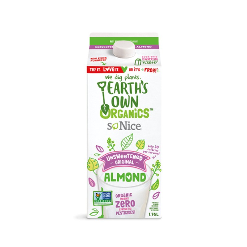 Earth's Own Organic Almond Milk Unsweetened Original Dairy-Free Plant ...