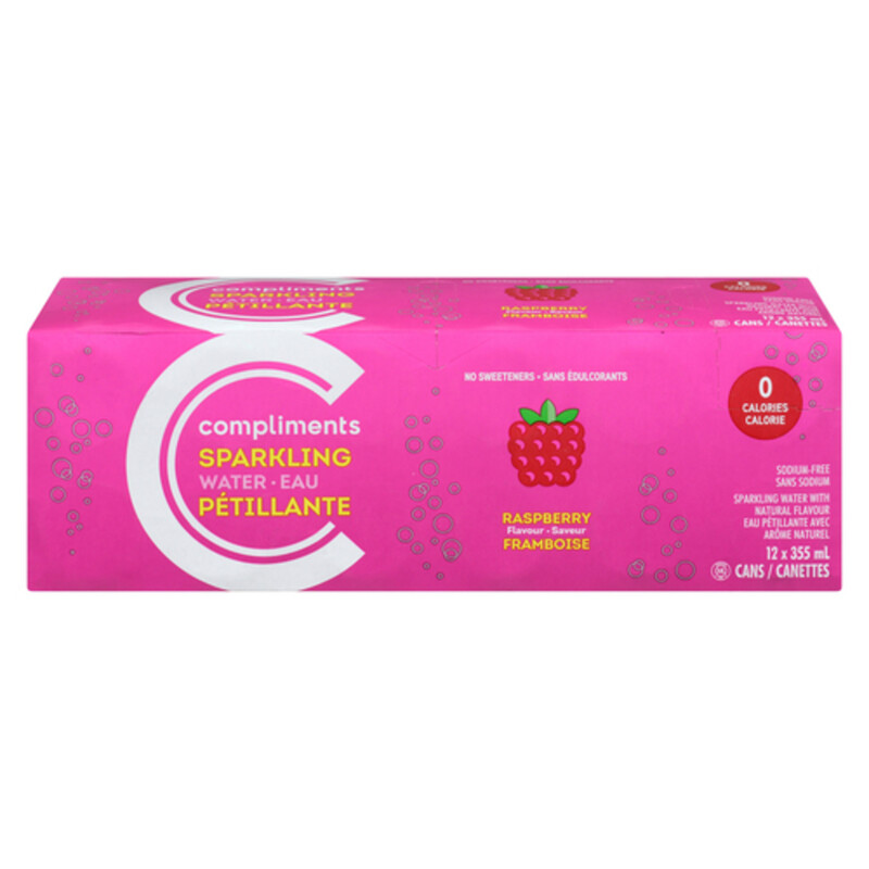 Compliments Sparkling Water Raspberry 12 x 355 ml (cans) - Voilà Online ...
