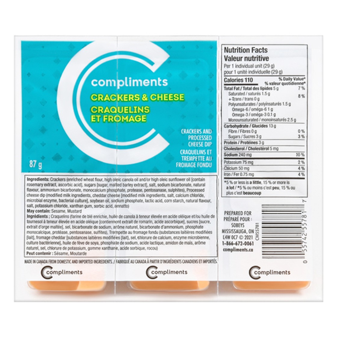 Compliments Snack Crackers & Cheese Dip 3 x 29 g - Voilà Online ...