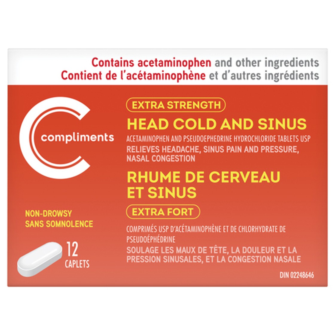 Compliments Head Cold And Sinus Extra Strength Caplets 12 Count - Voilà ...