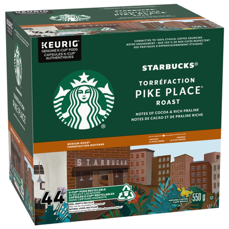Starbucks Coffee Pods Pike Place Ground Coffee Medium Roast 44 K-Cups ...