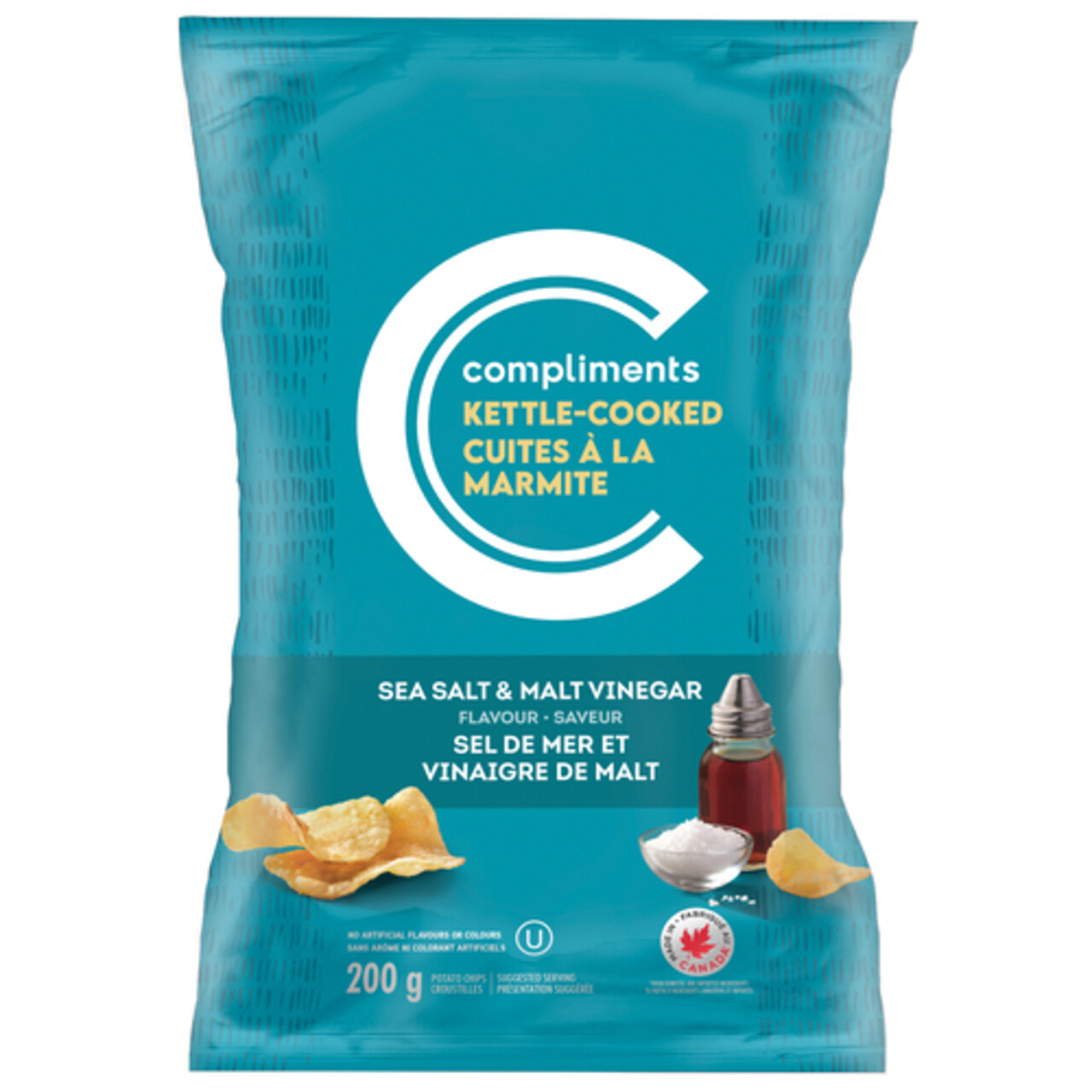 Compliments Potato Chips Kettle Cooked Sea Salt & Malt Vinegar 200 g ...