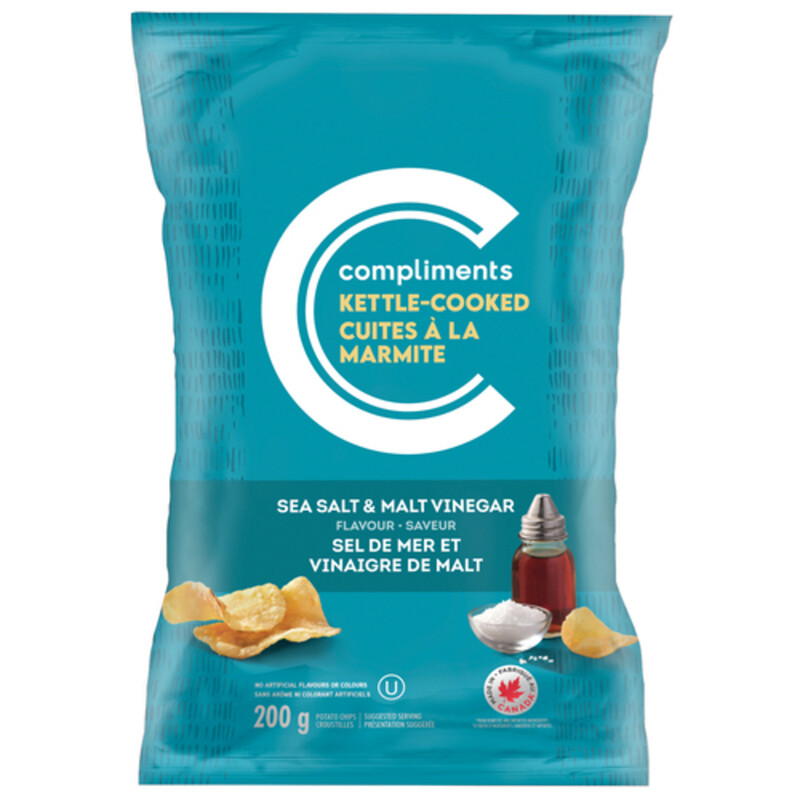 Compliments Potato Chips Kettle Cooked Sea Salt & Malt Vinegar 200 g ...