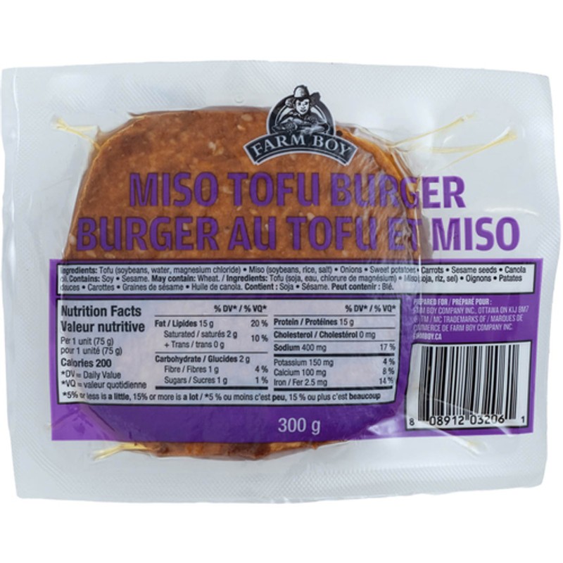 Farm Boy Tofu Burger Miso 300 g - Voilà Online Groceries & Offers